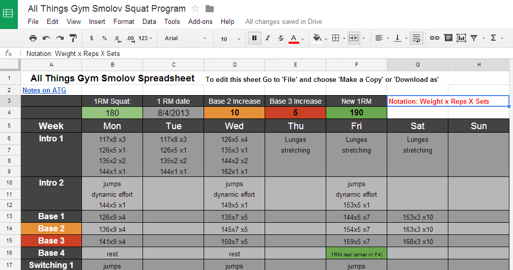 Smolov Squat Routine Spreadsheet (Includes Smolov Jr Calculator) - All ...